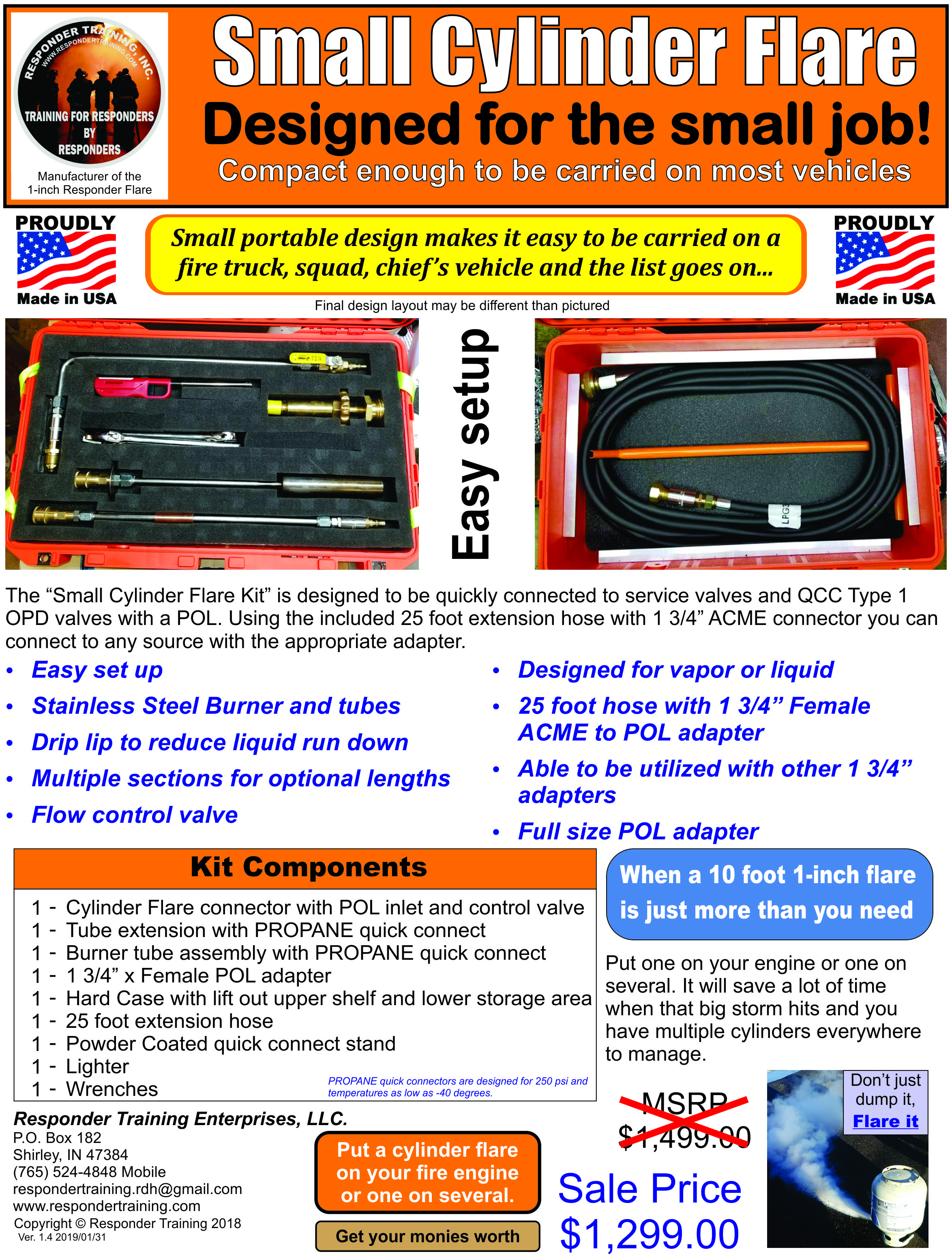 Small Cylinder Flare Kit (upgraded to 1/2" SS tube) - Responder Training